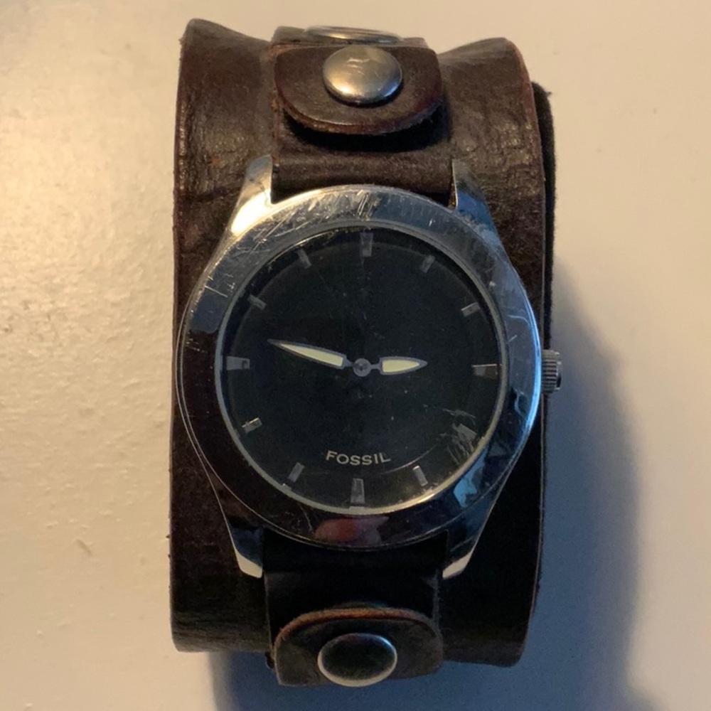 Fossil Wide Leather Watch - Gem